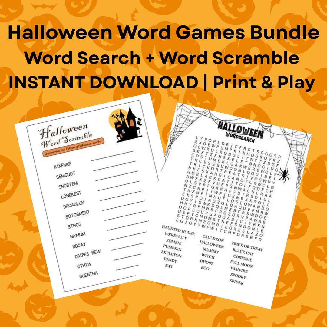 Halloween Word Search & Scramble Printable Games for Kids (digital ...
