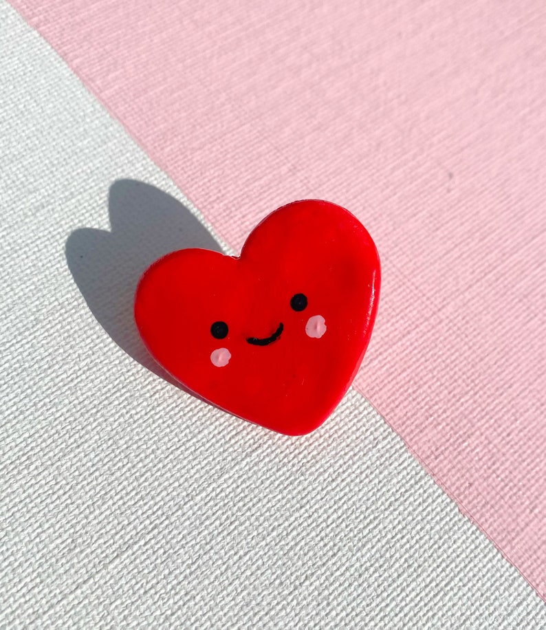 Heart Clay Pin Heart with Face Clay Pin Clay Pins | Etsy