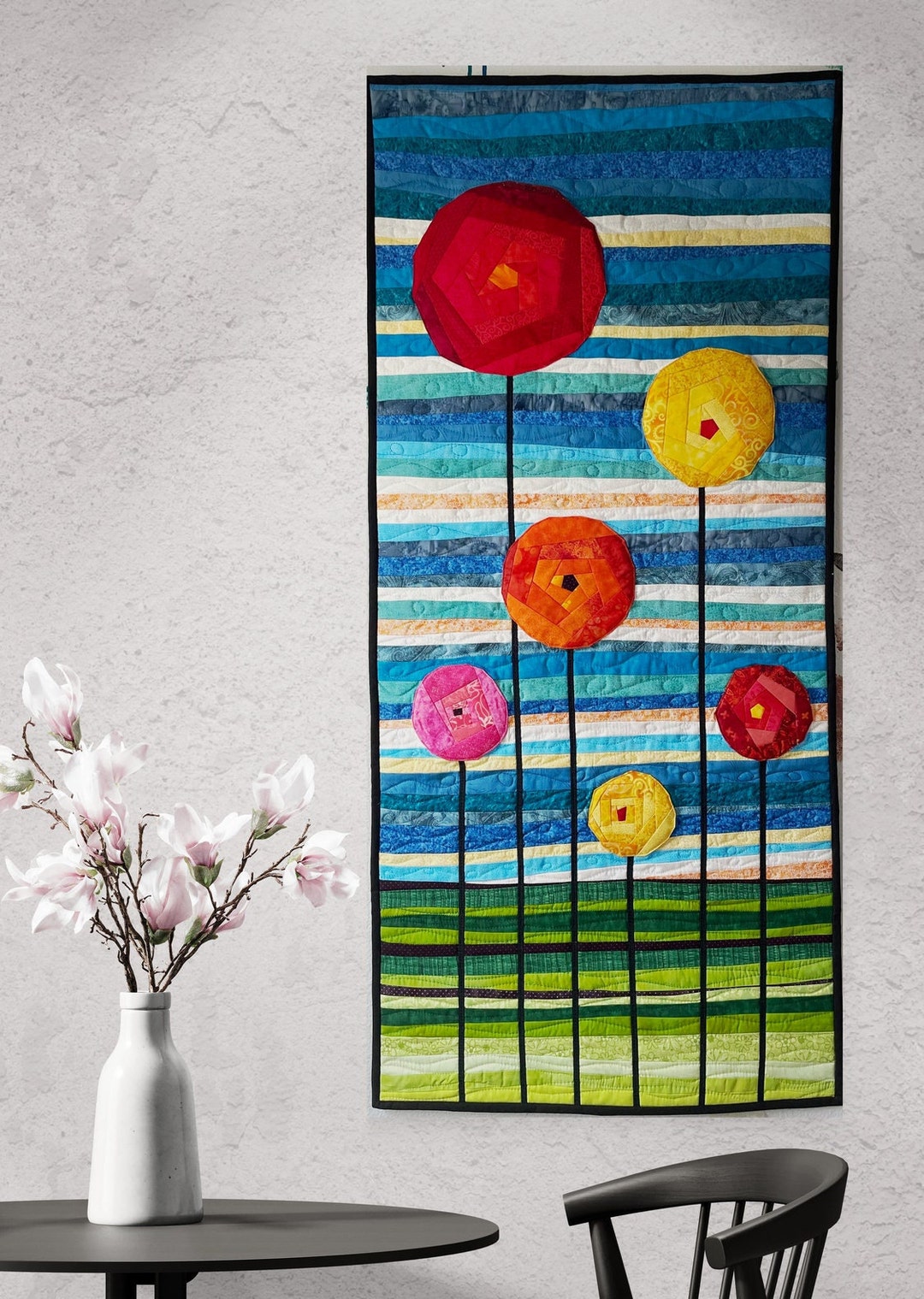Colorful Art Quilt Wall Hanging, Spring Home Decor, Handmade Quilted ...