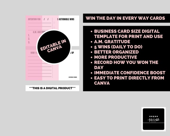 WIN THE DAY: Editable in Canva Business Card Size To-do - Etsy