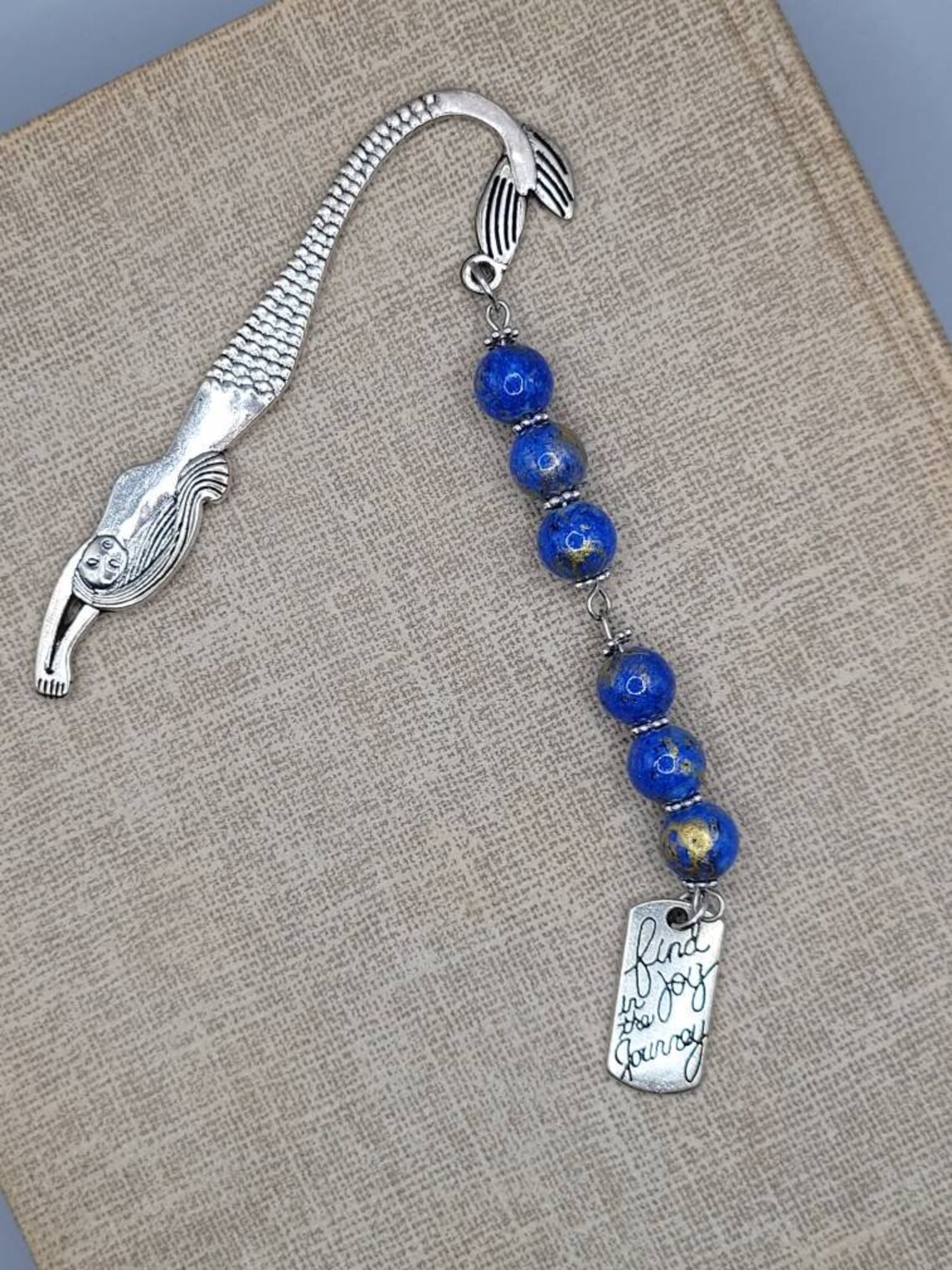 Blue and Gold Jade Mermaid Bookmark Gemstone Bookmark Dangle Bookmark ...