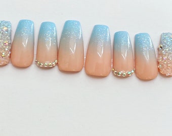 Blue Fake Nails - Etsy