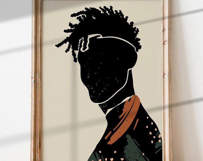 Black Woman Portrait, Dreads Locs Dreadlocks Poster Print Face, Minimal ...