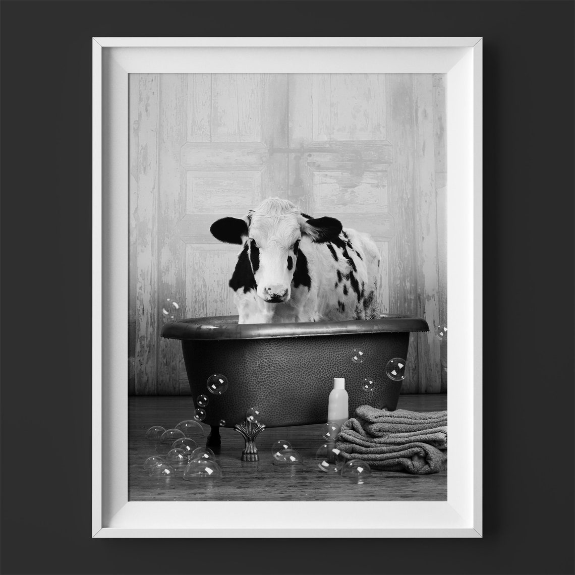 Cow in a Bathtub Cow Taking a Bath Bathroom Art Cow | Etsy