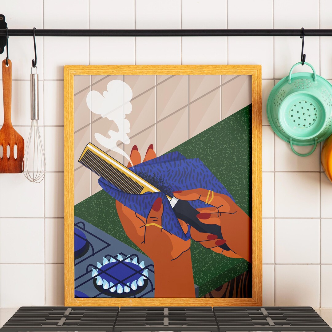 Black Art Print, Pressing Comb Poster, Hot Comb Illustration, Home ...