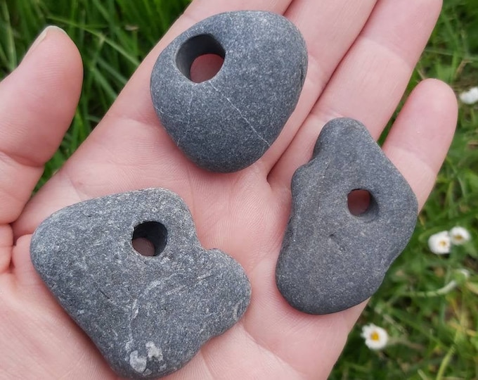 3 Irish Hag Stones medium Holey Stone Adder Stone Odin - Etsy
