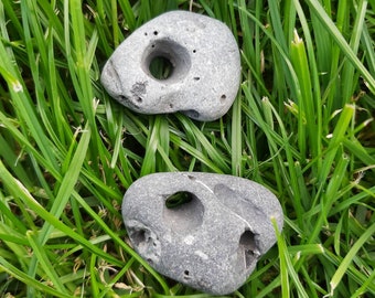 3 Irish Hag Stones medium, Holey Stone, Adder Stone, Odin Stone, Witch ...