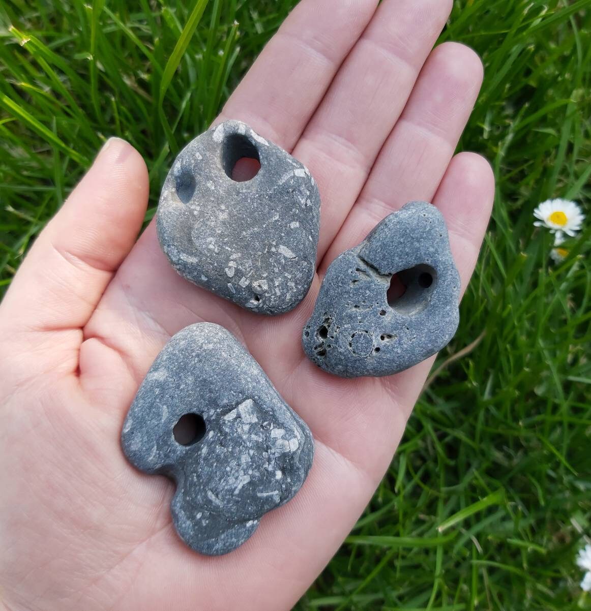 3 Irish Hag Stones medium Holey Stone Adder Stone Odin - Etsy