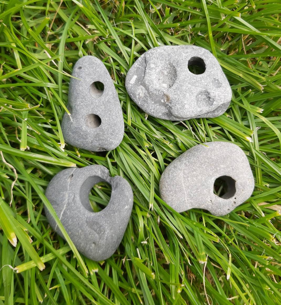 4 Irish Hag Stones medium Holey Stone Adder Stone Odin - Etsy