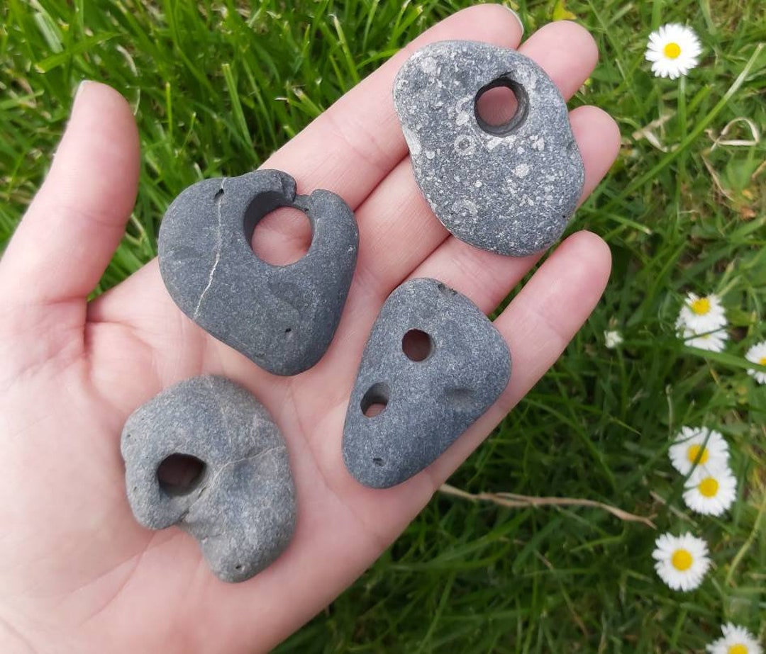 4 Irish Hag Stones (medium), Holey Stone, Adder Stone, Odin Stone ...