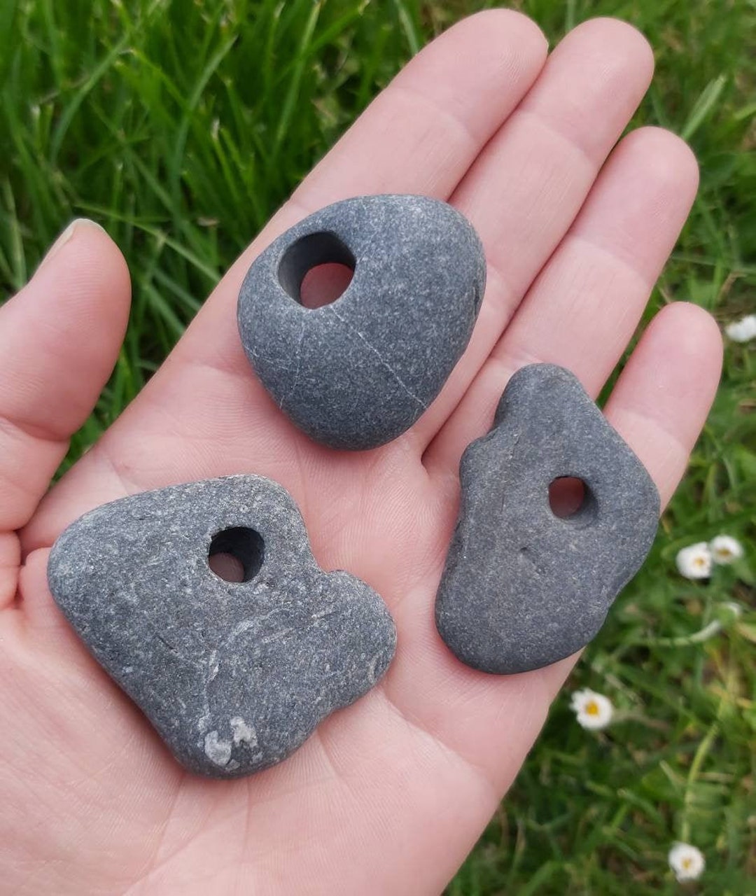 3 Irish Hag Stones (medium), Holey Stone, Adder Stone, Odin Stone ...