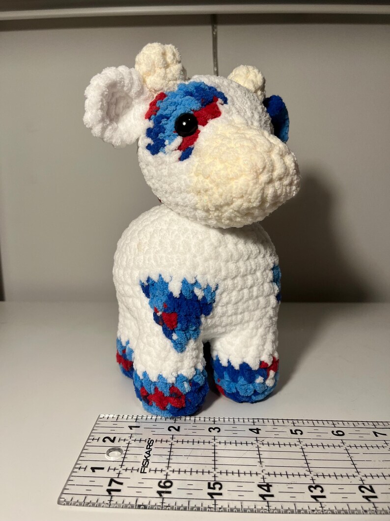 Crochet Cow Plush Red White and Blue Glitter Handmade - Etsy