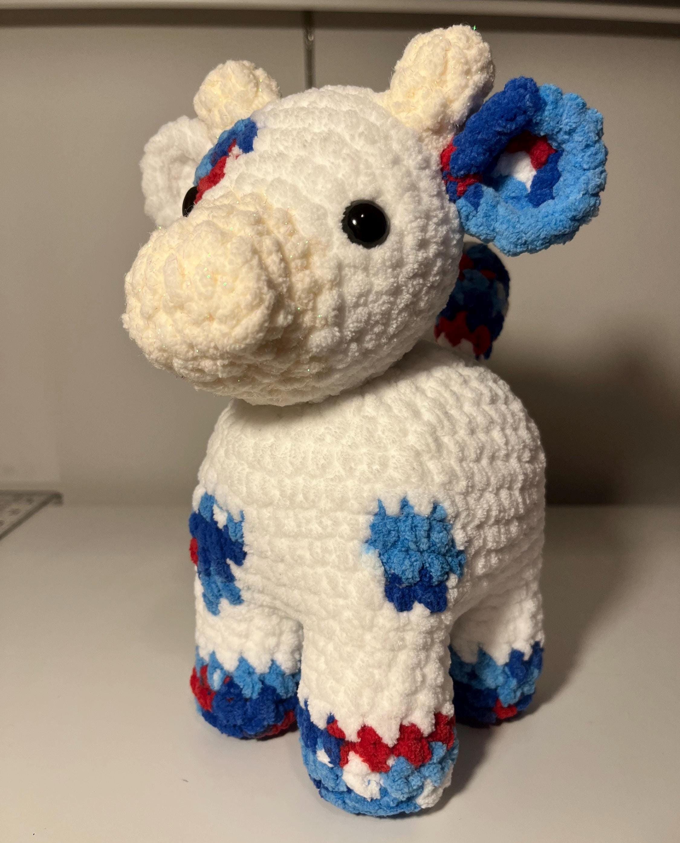 Crochet Cow Plush Red White and Blue Glitter Handmade - Etsy