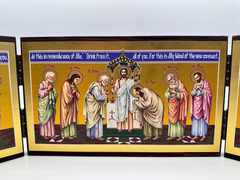 Orthodox Triptych Icon "the Eucharist" With Educational Book (optional ...