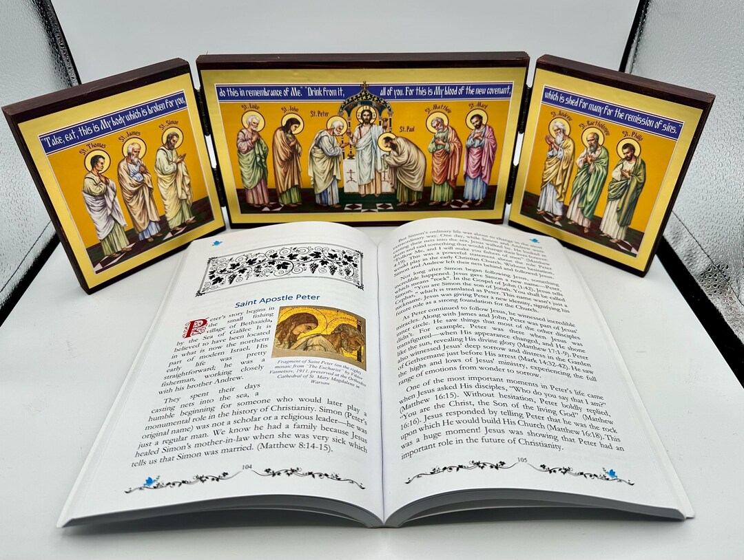 Handcrafted Triptych Icon the Eucharist and the Sacred Liturgy and Holy ...