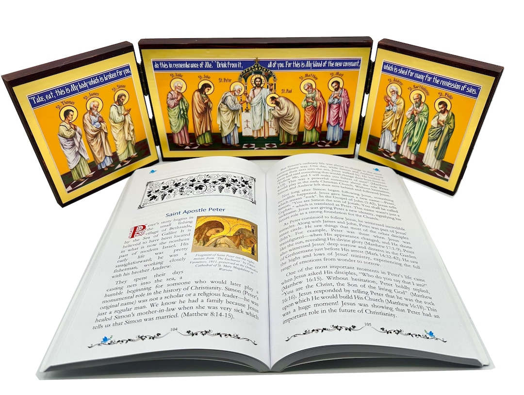 Orthodox Triptych Icon "the Eucharist" With Educational Book (optional ...