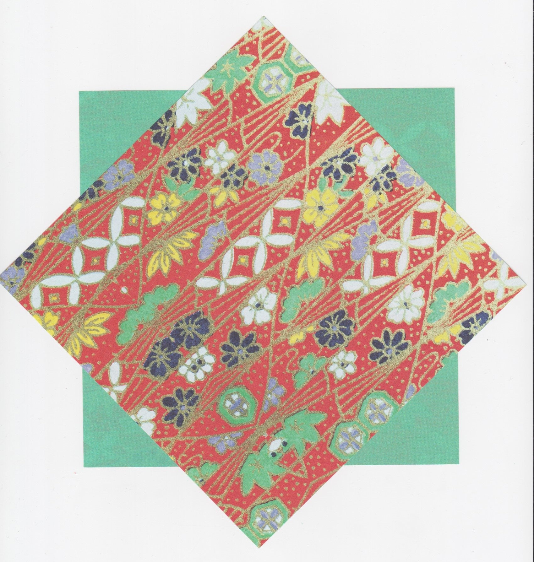 20 Pack Red Floral Origami Paper Double Sided Green Backside Yuzen ...