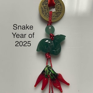 SNAKE - 2025 Year of Snake , Real Jade Good Luck Zodiac Charm With Coin ...