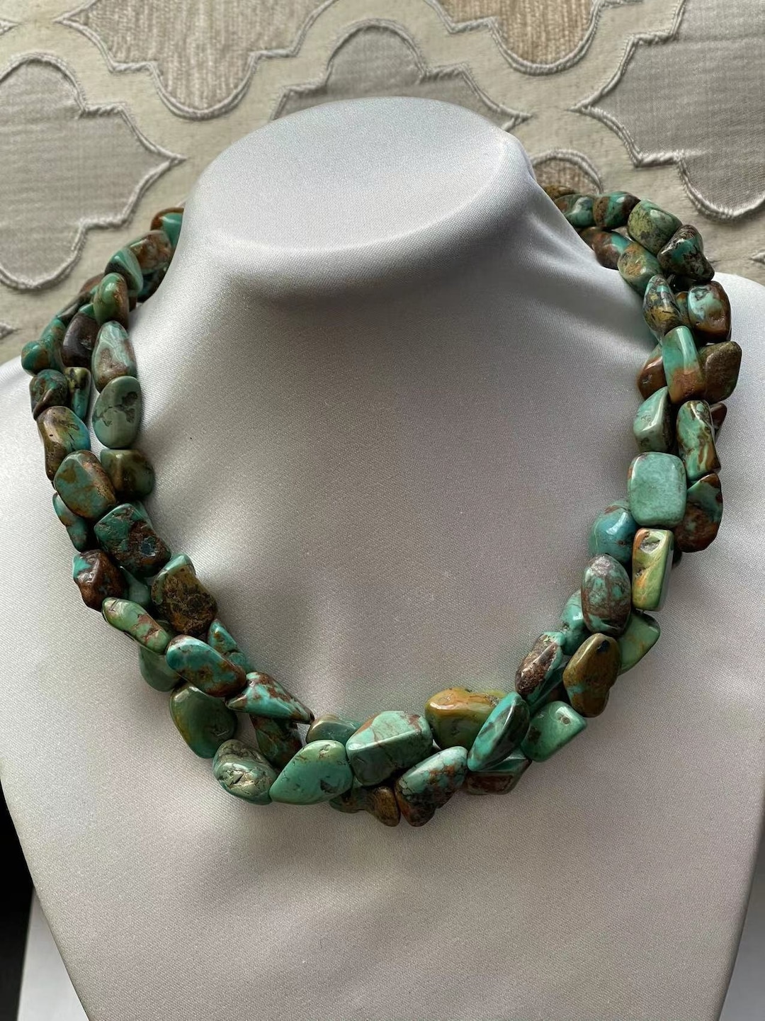 3 Strands Natural Turquoise Necklace & Bracelet - Etsy