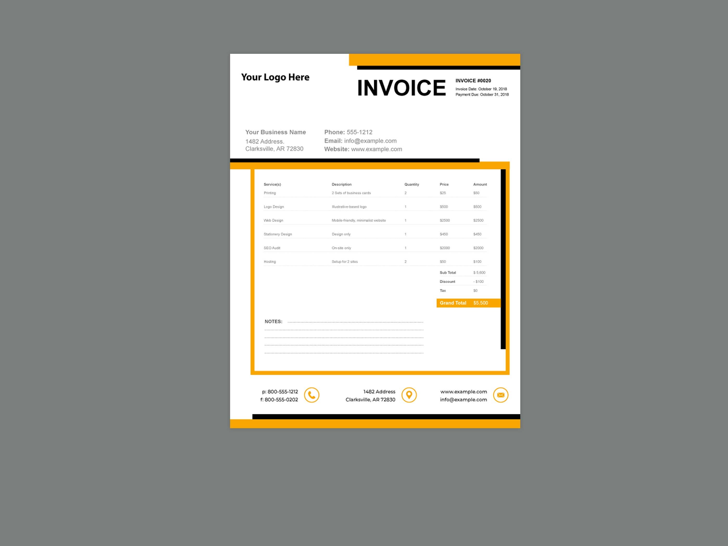Invoice Template 8.5x11 + Bleed. CMYK Ready | Fully Editable Using ...