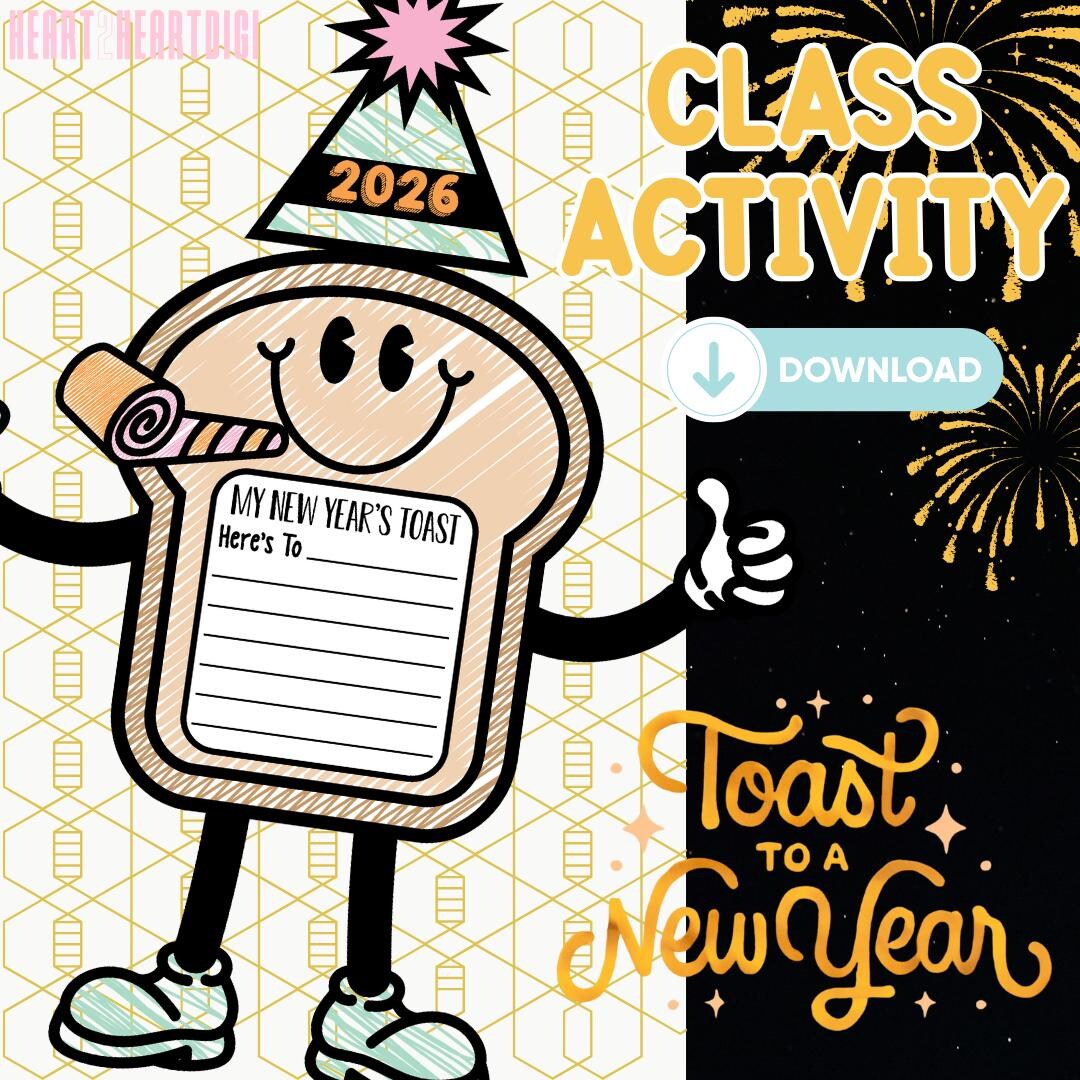 Classroom Activity New Year's Toast - Kids Worksheet for New Year Goals ...
