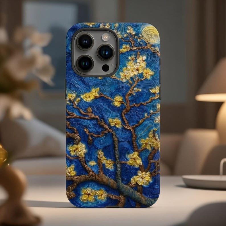 Starry Almond Blossom Phone Case | Van Gogh Inspired Floral Night Sky ...