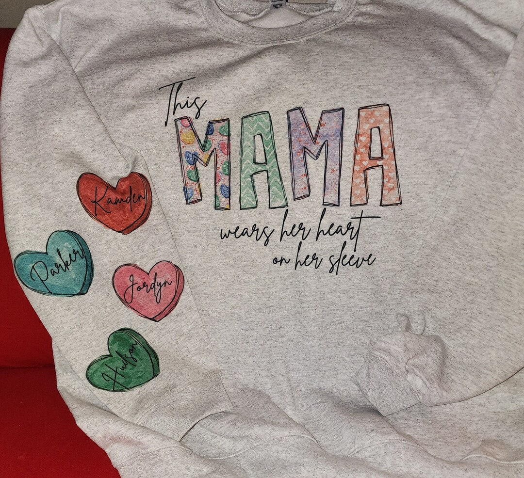 Personalized Mama Heart Sleeve Sweatshirt, Mother's Day Gift - Etsy