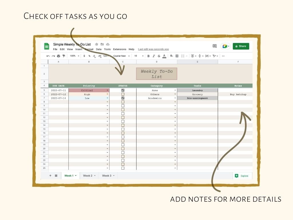 Google Sheets Digital to Do List | Editable Template | Minimalist ...