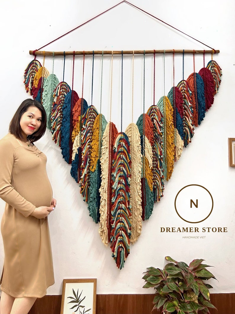Rustic Handmade Leaves Hanging on the Wall, Macrame Feather Wall ...