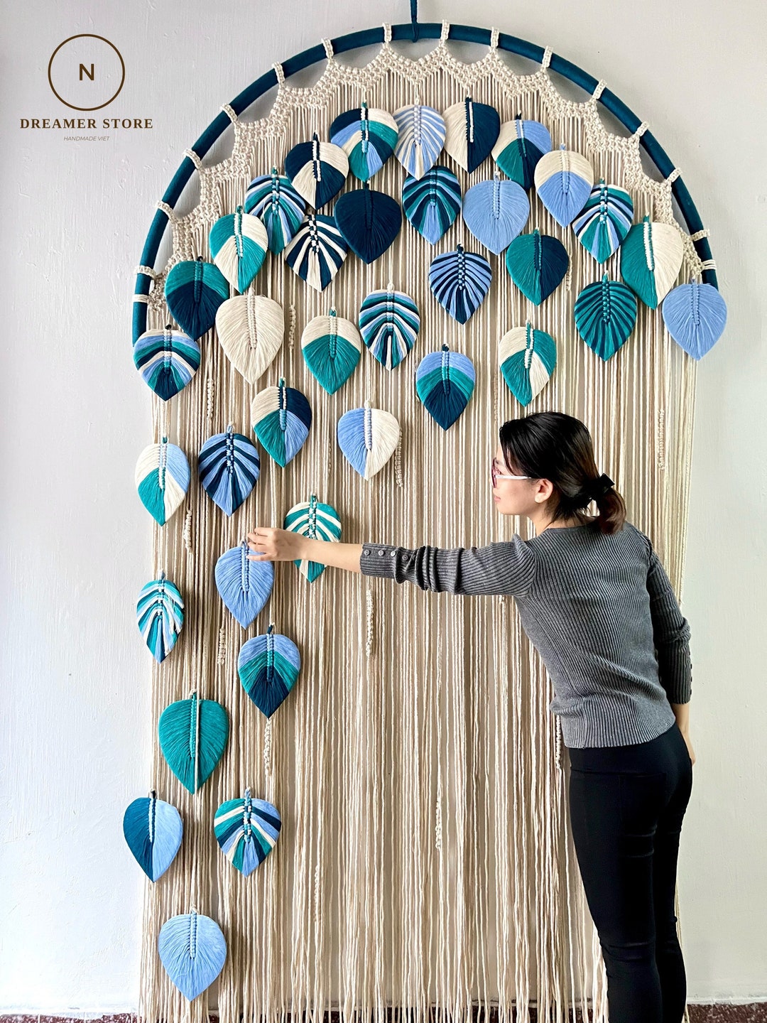 Macrame Leaf Curtains Hanging on Arc Windows, Macrame Closet Curtain ...