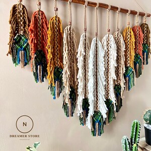 Macrame Peacock Feather Wall Hanging, Rustic Woven Peacock Feathers for ...