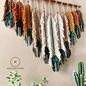 Macrame Peacock Feather Wall Hanging, Rustic Woven Peacock Feathers for ...