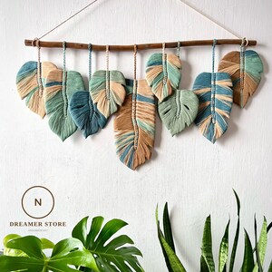 Monstera Leaves Handmade Wall Decor, Green Leaf Macrame Wall Hanging ...