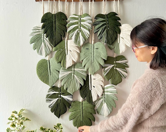 Monstera Green Leaf Macrame Large Wall Hanging, Large Leaf Macrame Wall ...