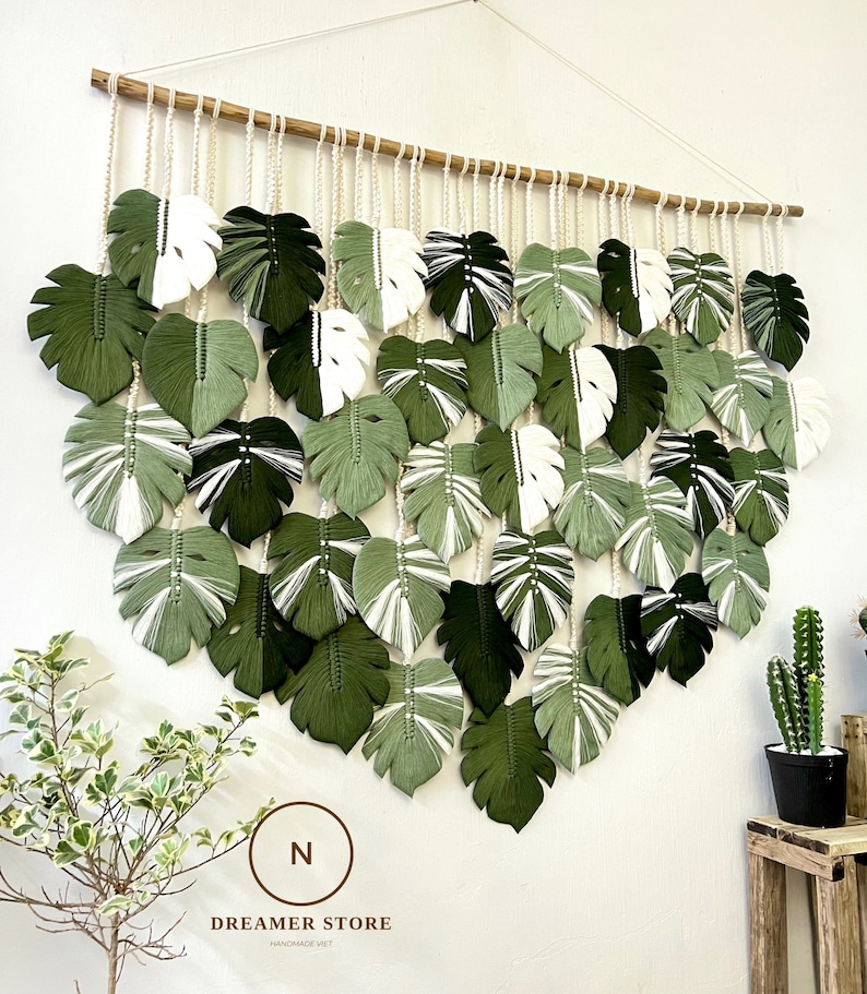 Giant Monster Macrame Leaf Wall Hanging, Macrame Feather Wall Hanging ...