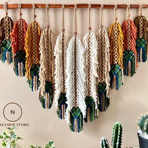 Macrame Peacock Feather Wall Hanging, Rustic Woven Peacock Feathers for ...