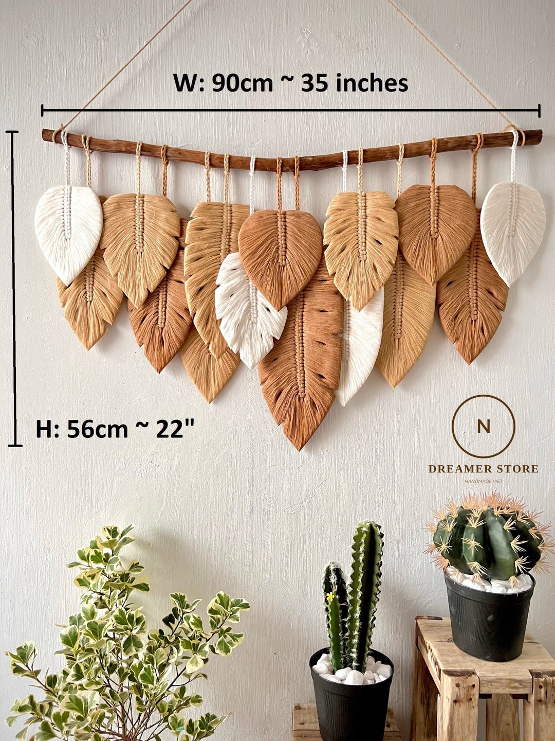 Macrame Leaves Art Decoration, Macrame Feather Wall Hanging, Gift for ...