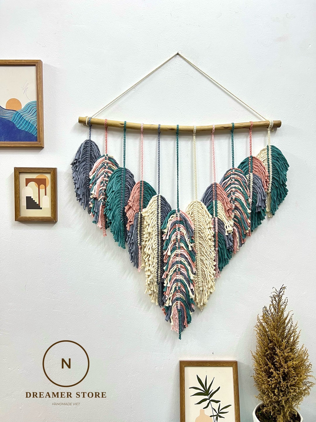 Rustic Handmade Leaves Hanging on the Wall, Macrame Feather Wall ...