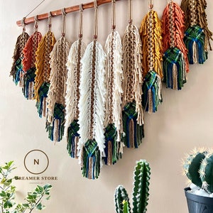 Macrame Peacock Feather Wall Hanging, Rustic Woven Peacock Feathers for ...