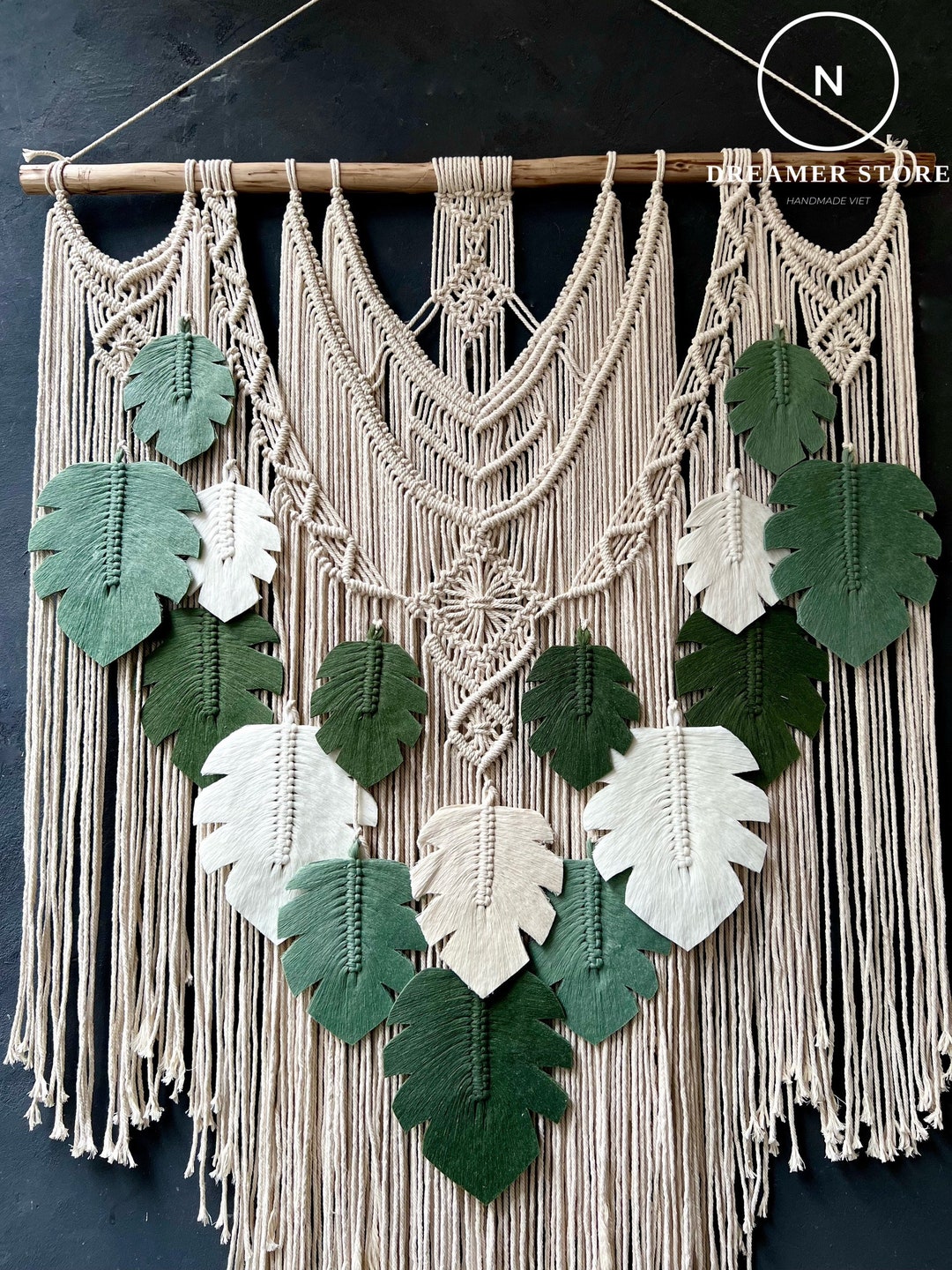 Large Leaf Macrame Wall Hanging, Large Wall Macrame Plate, Large Living Room Decoration Macrame ...
