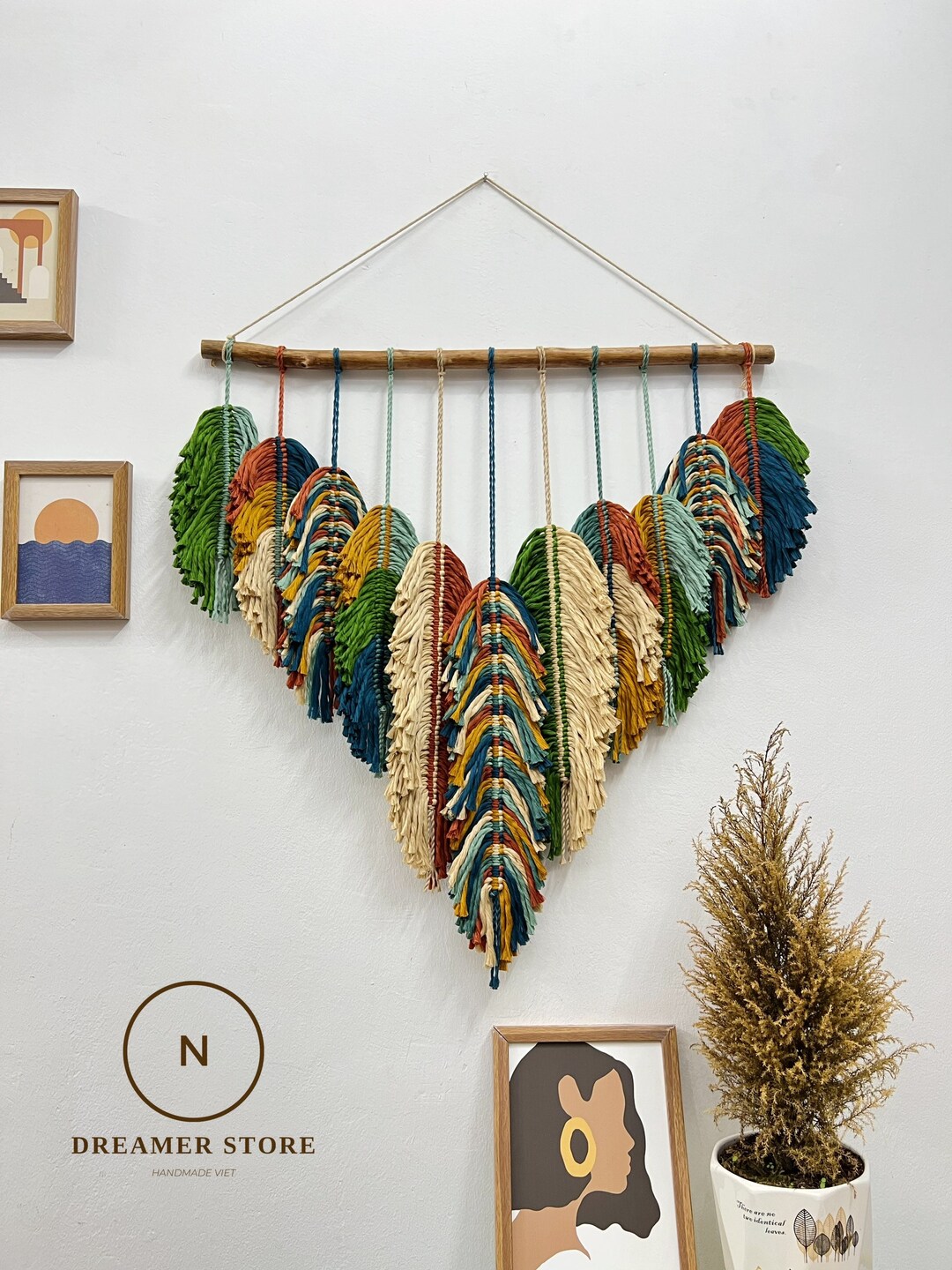 Rustic Handmade Leaves Hanging on the Wall, Macrame Feather Wall ...