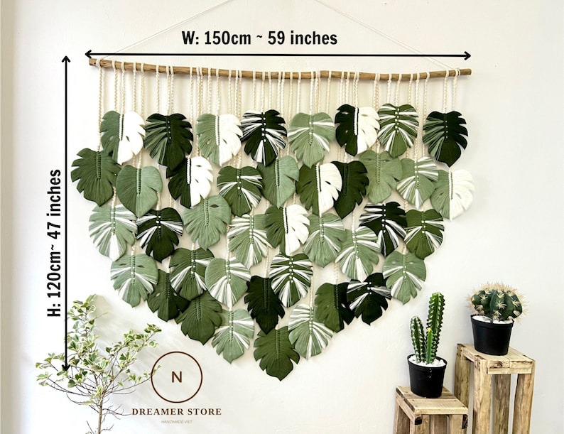 Giant Monster Macrame Leaf Wall Hanging, Macrame Feather Wall Hanging ...