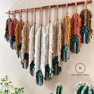 Macrame Peacock Feather Wall Hanging, Rustic Woven Peacock Feathers for ...