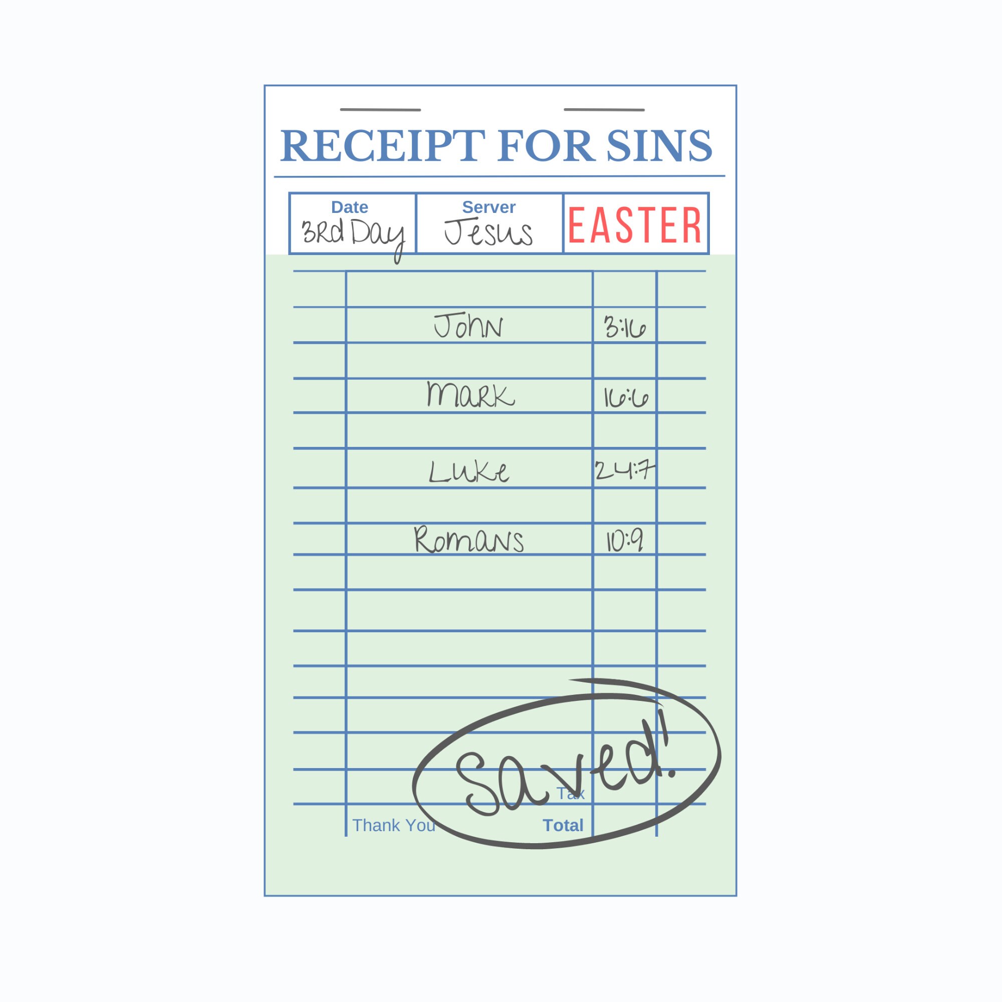 Easter Receipt for Sins Jesus Saved Christian Png Dtv Print to Cut ...