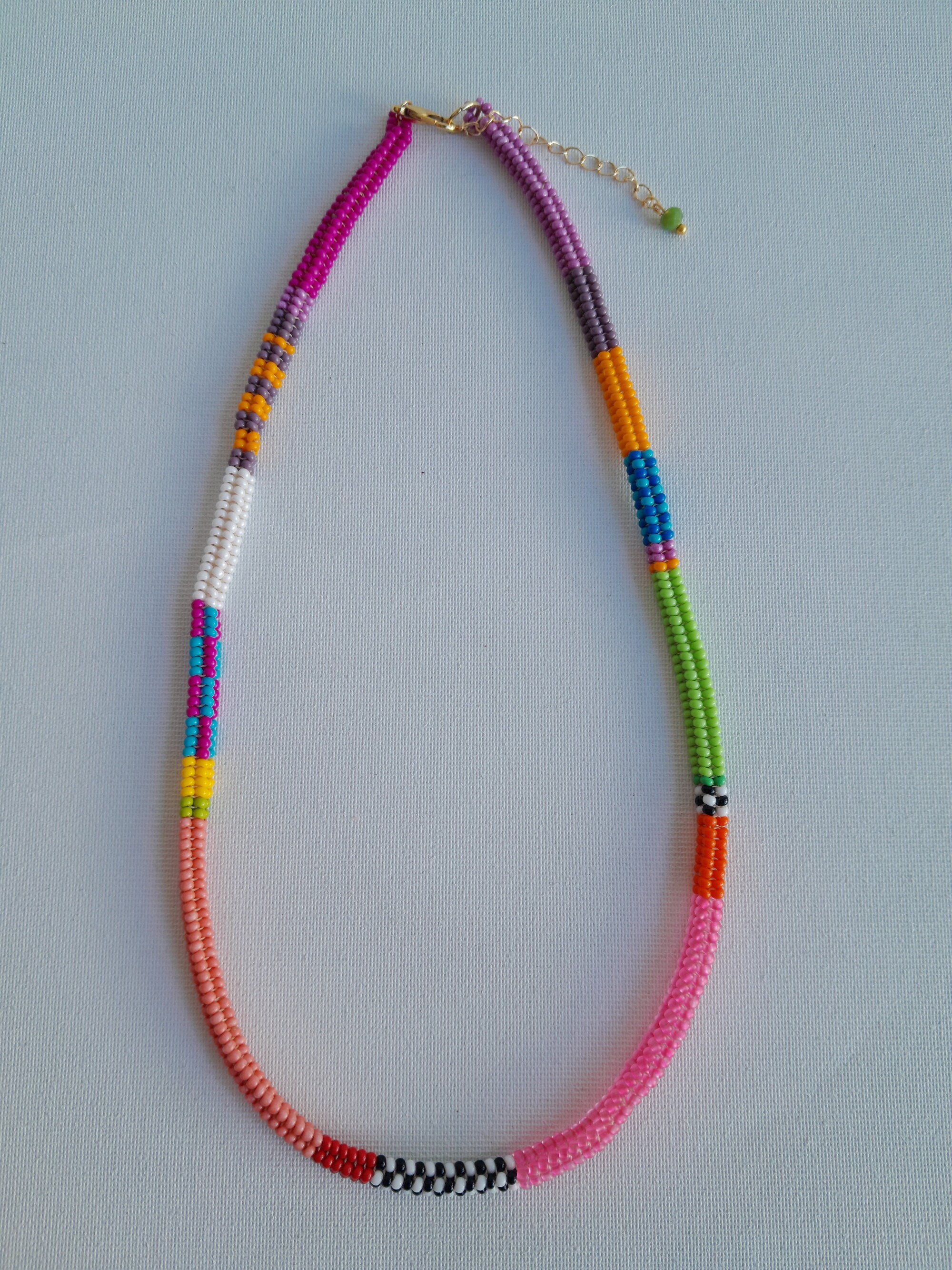 Handwoven Multicolor Beaded Necklace, Tubular Herringbone Necklace ...