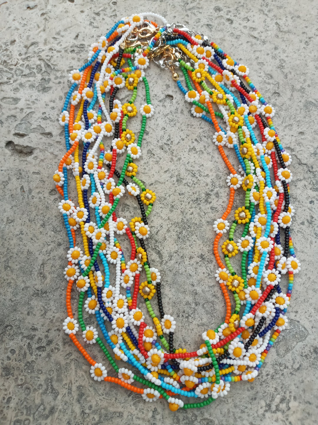 Daisy Seed Bead Necklace, Summer Beach Accessory - Etsy