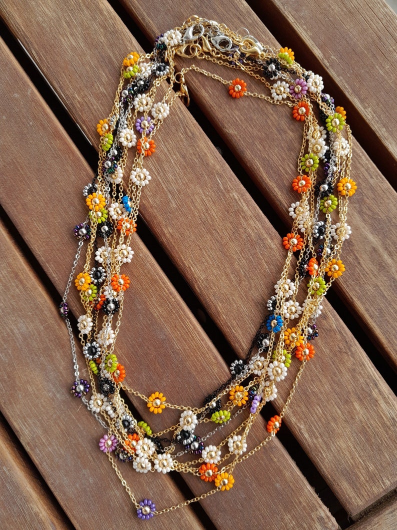 Seed Bead Daisy Chain Necklace - Etsy