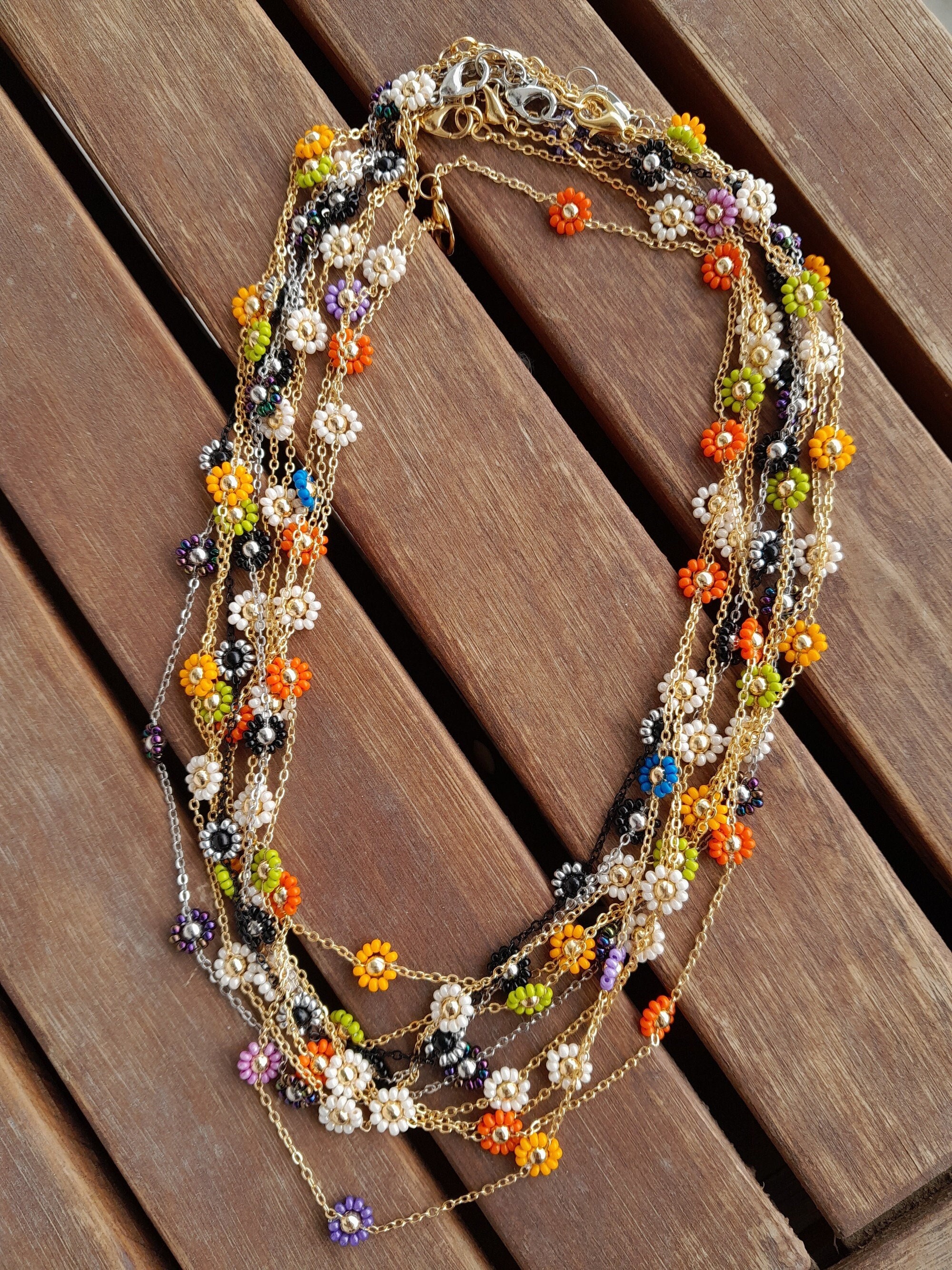Seed Bead Daisy Chain Necklace - Etsy
