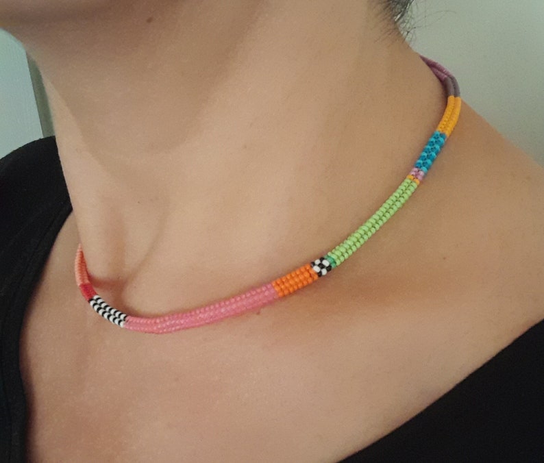Handwoven Multicolor Beaded Necklace, Tubular Herringbone Necklace Beaded Rope Necklace - Etsy