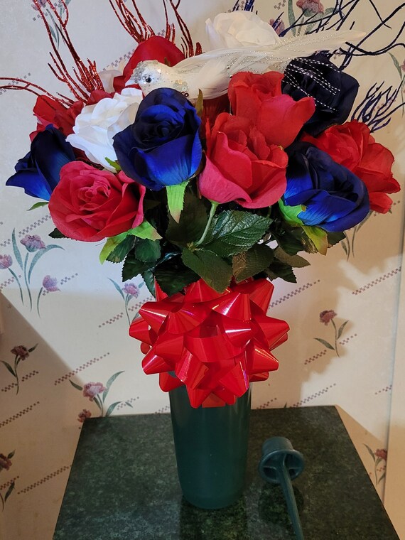 Patriotic Red White & Blue Rose Cemetery Floral Arrangement - Etsy